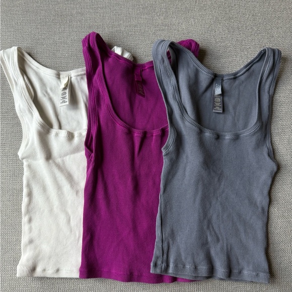 SKIMS | Tops | Skims Ribbed Tank Tops Cream Purple Gray | Poshmark
